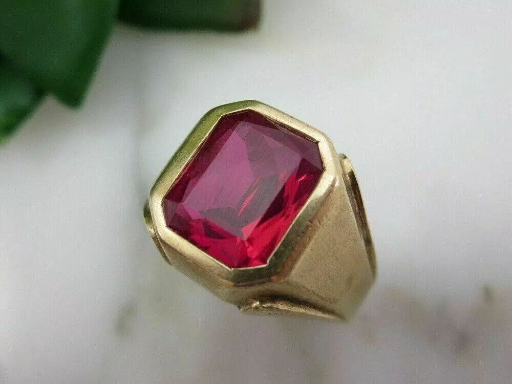 3CT Emerald Cut Lab Created Red Ruby Solitaire Men's Engagement Ring ...