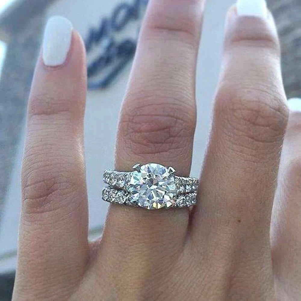 3CT Lab Created Diamond Engagement Ring 14K White Gold Finish Wedding ...