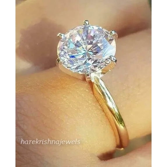3CT Lab-Created Round Cut Diamond Solitaire Engagement Ring 14K Yellow ...