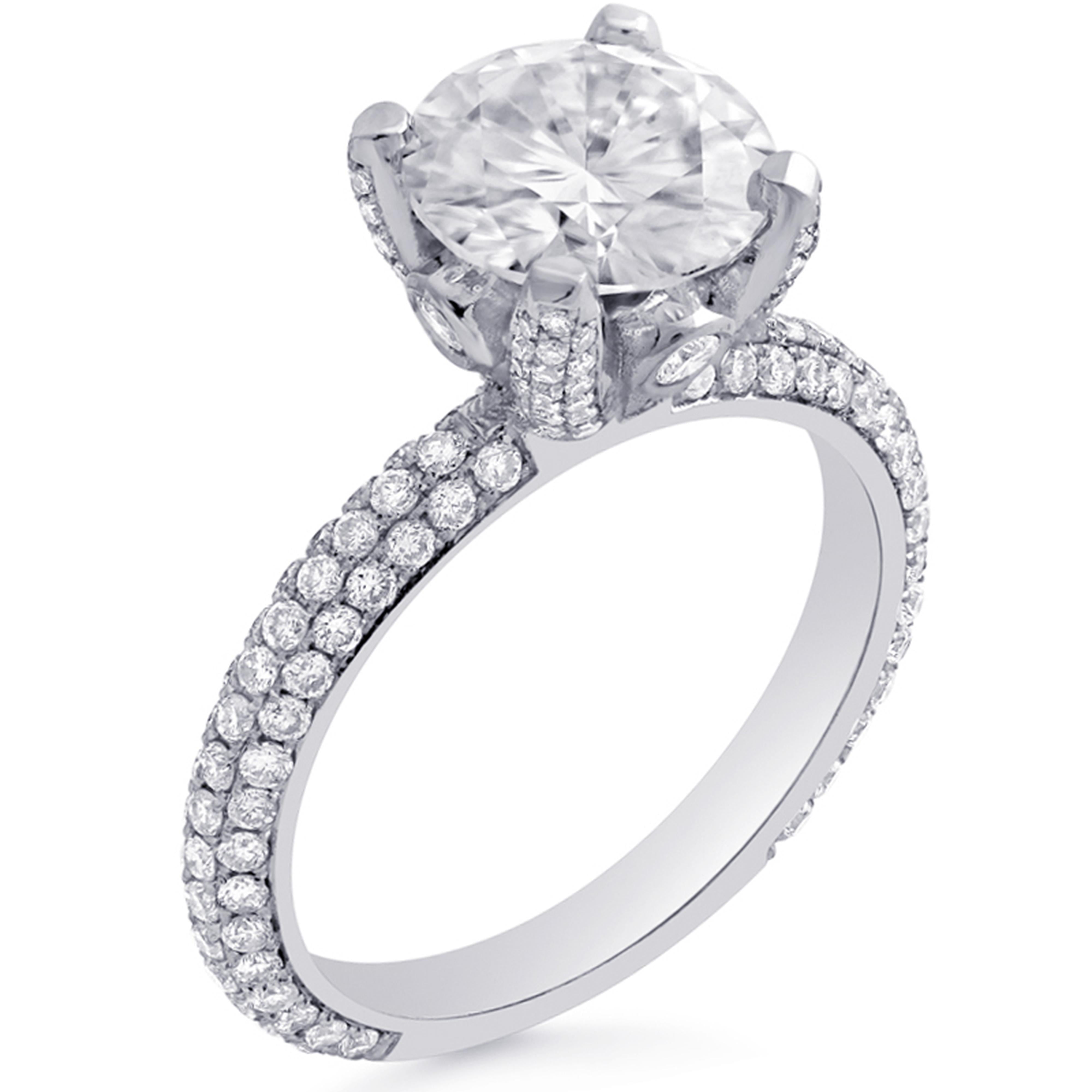 3CT Round Cut 8MM Three Sided Micro Pave Set Diamond Engagement Ring ...