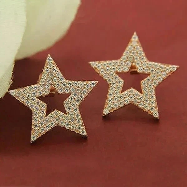3CT Round Cut White Moissanite Women's Stud Earrings 14K Yellow Gold ...