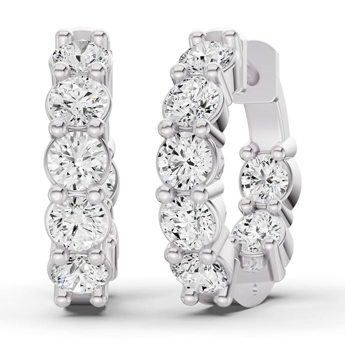 3CTW Lab Grown Diamond In and Out Huggie Hoop Earrings in 14K White ...