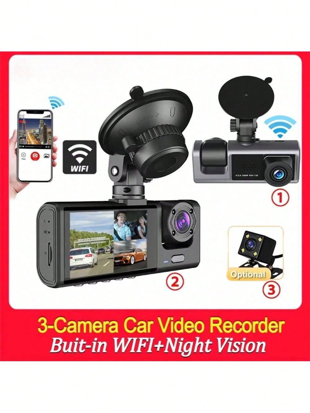3Channel Dash Cam For Car WIFI APP Video Recorder 1080P Dashcam Car DVR ...