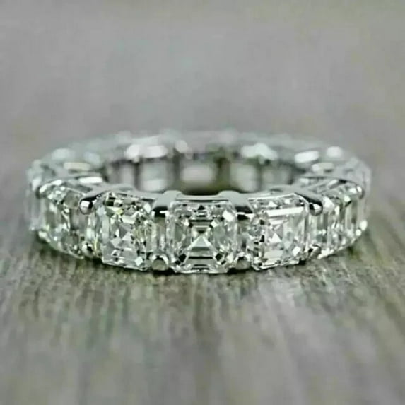 3Ct Asscher Cut Lab Create Full Eternity Wedding Ring Band 14K White ...