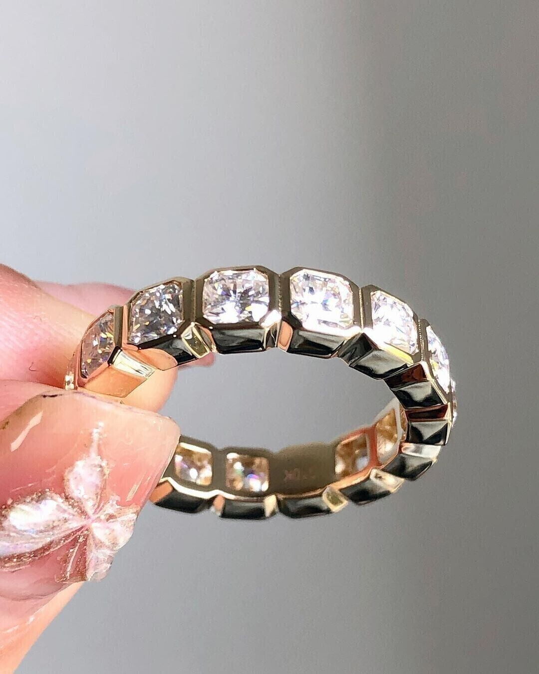 3Ct Asscher Cut Lab Created Diamond Wedding Eternity Band Ring 14K ...