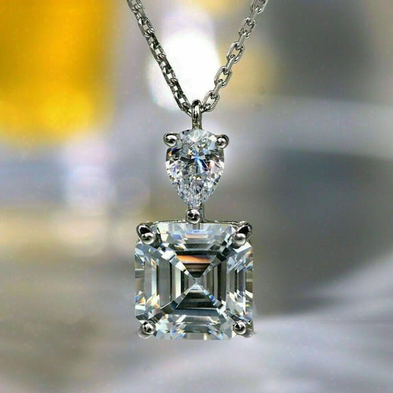 3Ct Asscher Cut Simulated Diamond Women's Weddings Gift Pretty Pendant ...