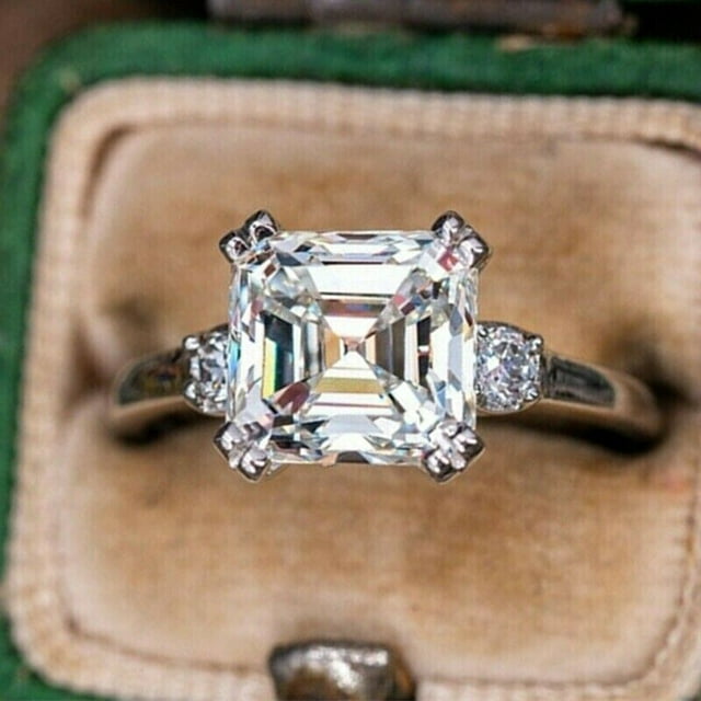 3Ct Asscher Cut lab Created Diamond Solitaire Wedding Ring 14K White ...