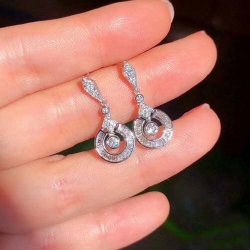 3Ct Baguette Cut Lab Created Wedding Drop-Dangle Earrings 14K White ...