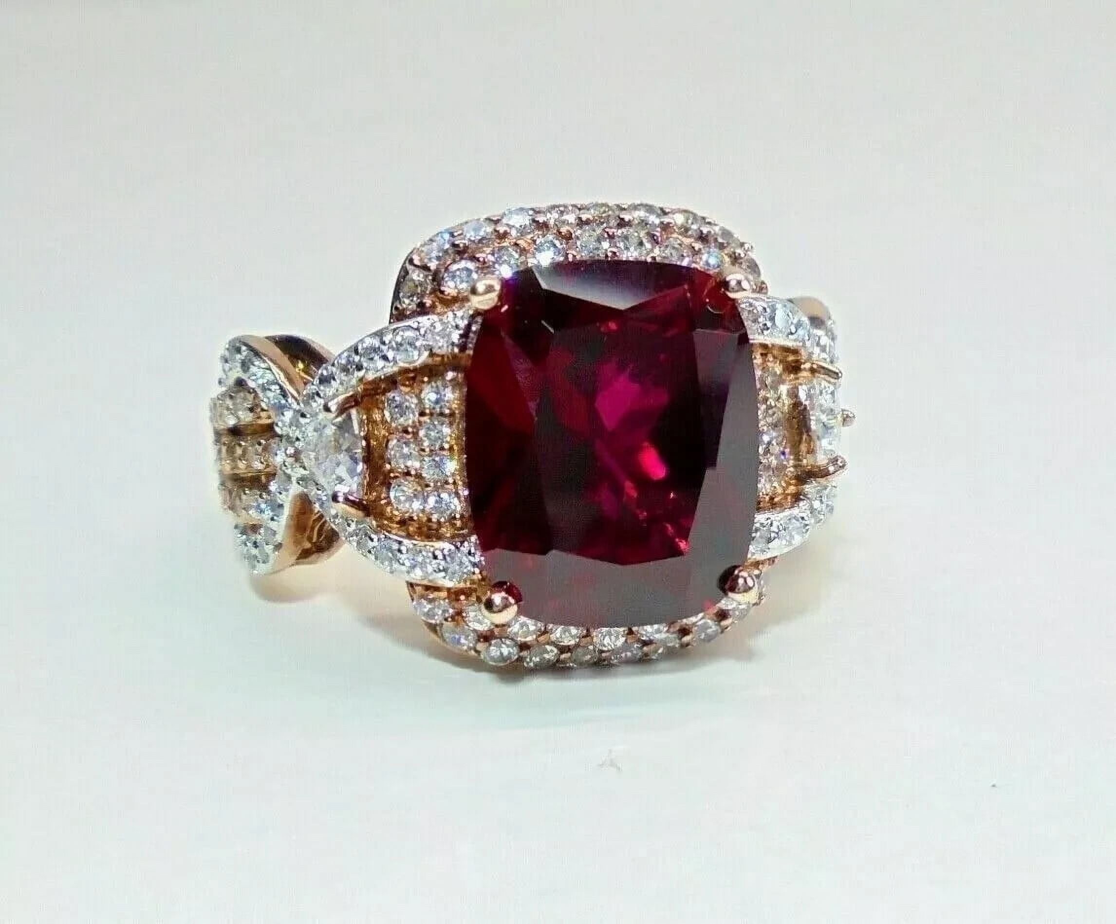 3Ct Cushion Lab Created Garnet Diamond Engagement Ring 14K Yellow Gold ...
