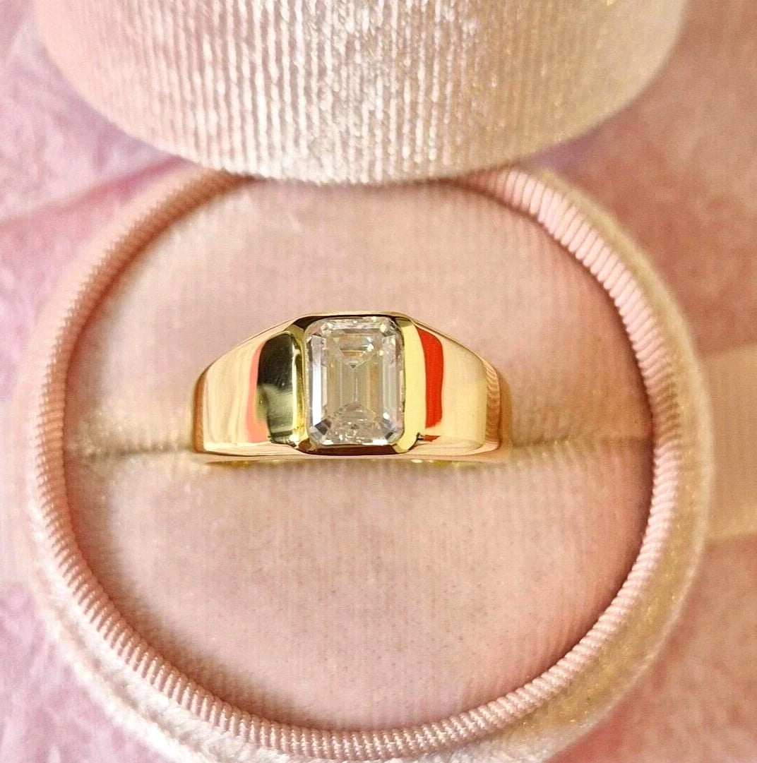 3Ct Emerald Cut Lab Created Diamond Men's Pinky Band Engagement Ring ...