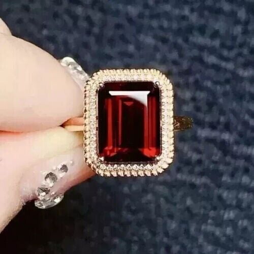 3Ct Emerald Cut Lab-Created Garnet Halo Engagement Ring 14K Yellow Gold Plated Sterling Silver ...