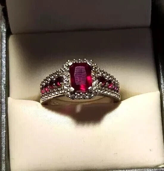 3Ct Emerald Cut Lab-Created Pink Ruby Wedding Band Ring In 14k White ...