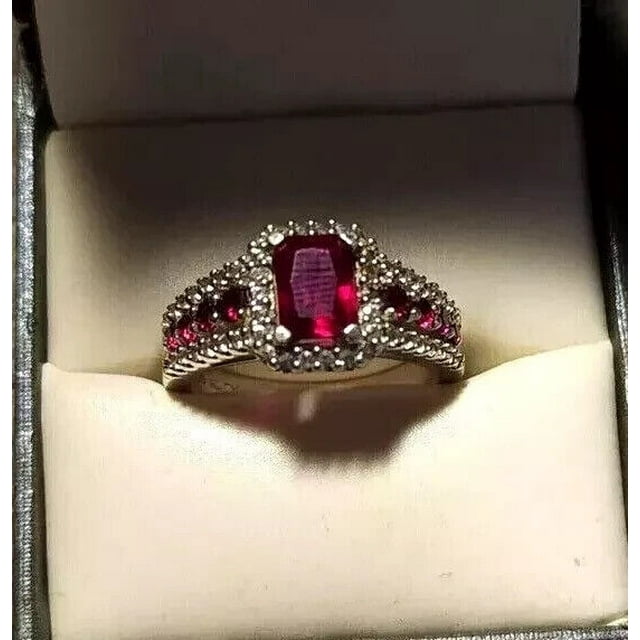 3Ct Emerald Cut Lab-Created Pink Ruby Wedding Band Ring In 14k White ...