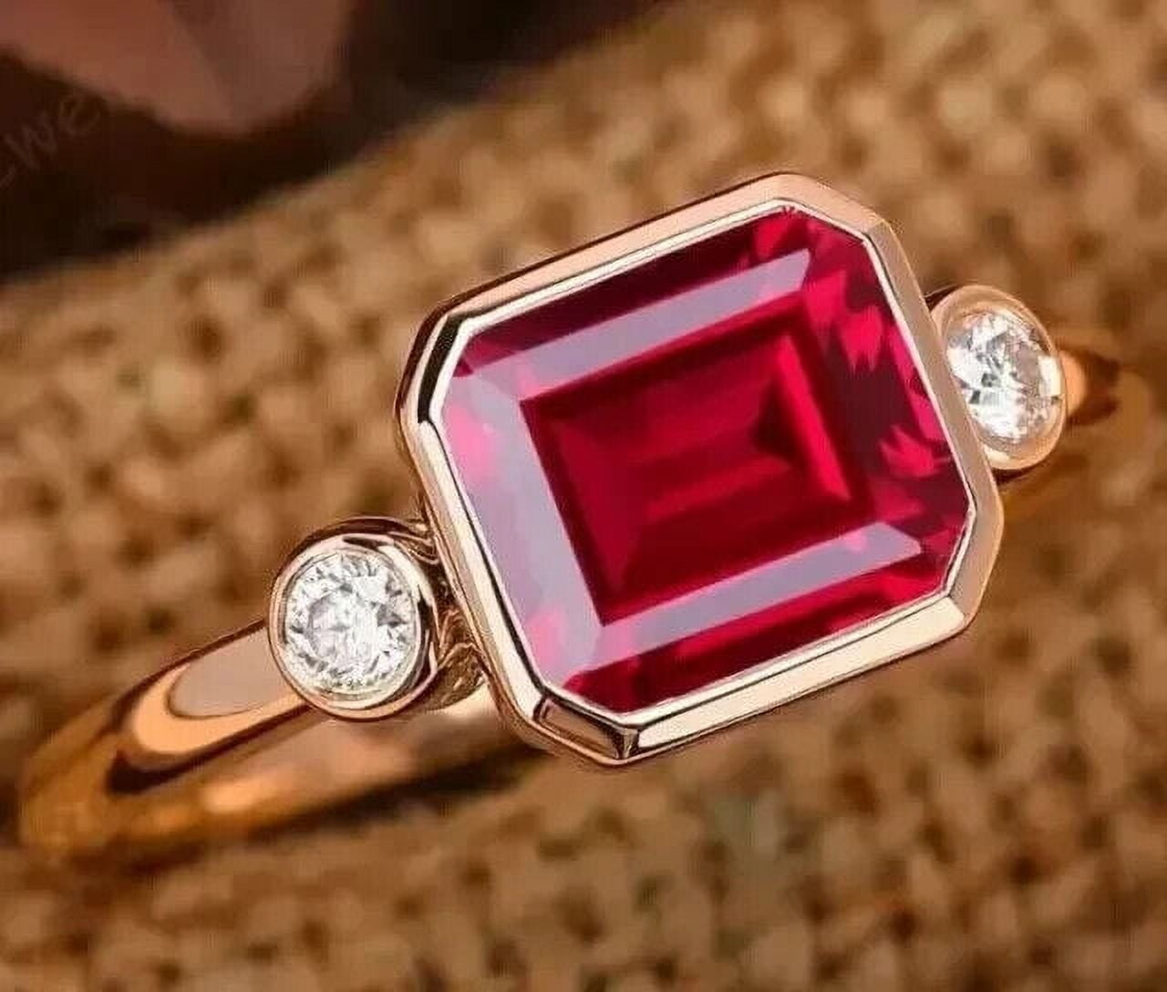 3Ct Emerald Cut Lab Created Red Ruby Solitaire Engagement Ring 14k ...