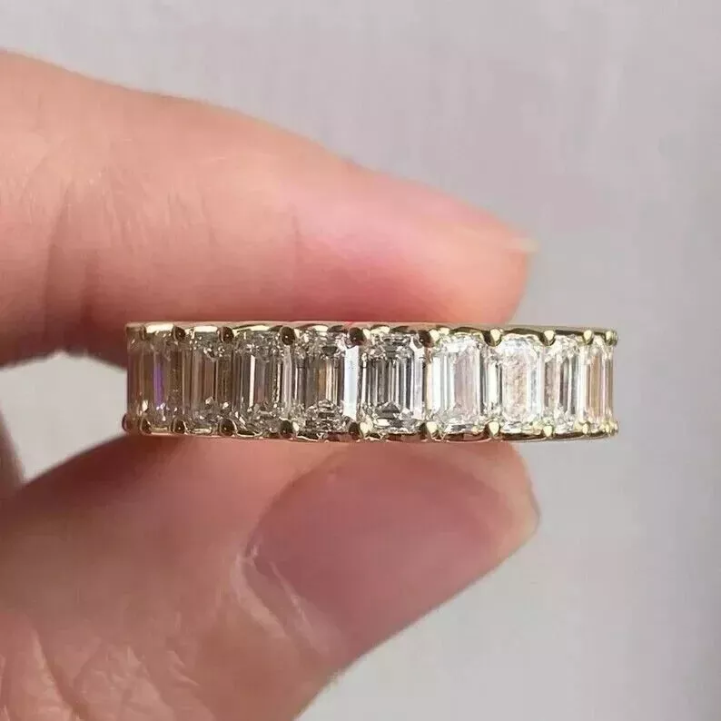 3Ct Emerald Cut Simulated Diamond Women's Wedding Full Eternity Band ...
