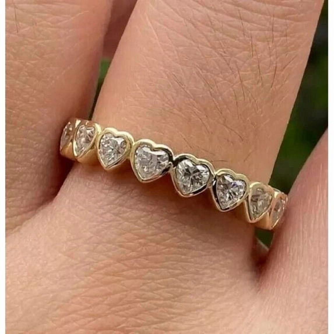 3Ct Heart Cut Lab Created Diamond Heart Eternity Band Ring 14K Yellow ...