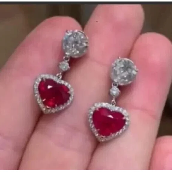3Ct Heart Cut Simulated Red Ruby Women's Drop & Dangle Earrings 14K White Gold Plated - Walmart.com