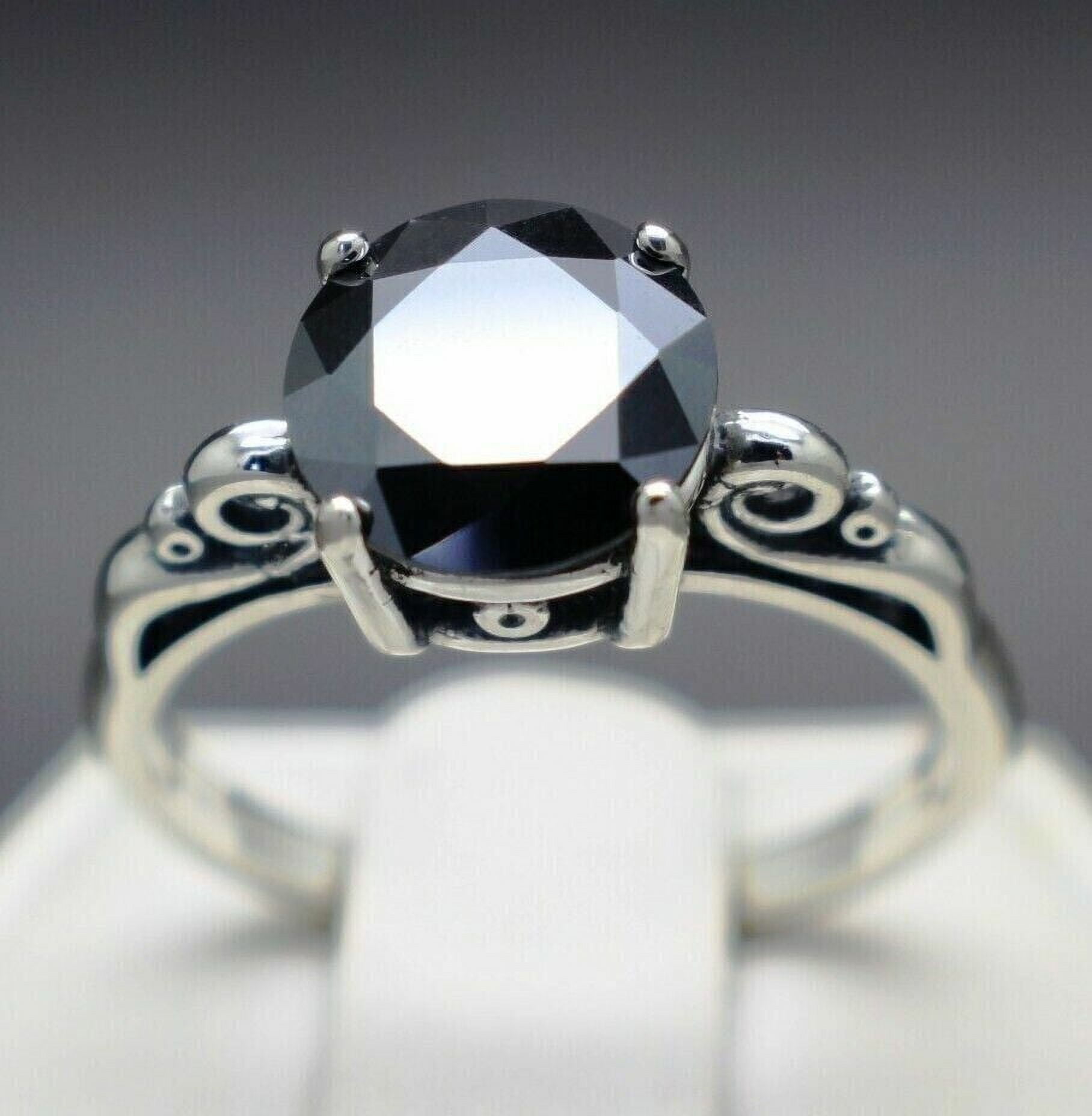 3Ct Lab Created Black Diamond Round Cut Women's Fancy Ring 14K White ...