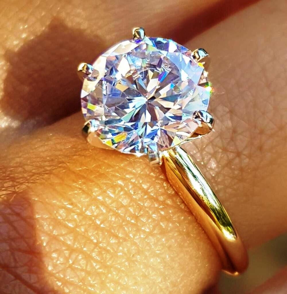 3Ct Lab Created Diamond Round Cut Solitaire Engagement Ring 14K Yellow ...