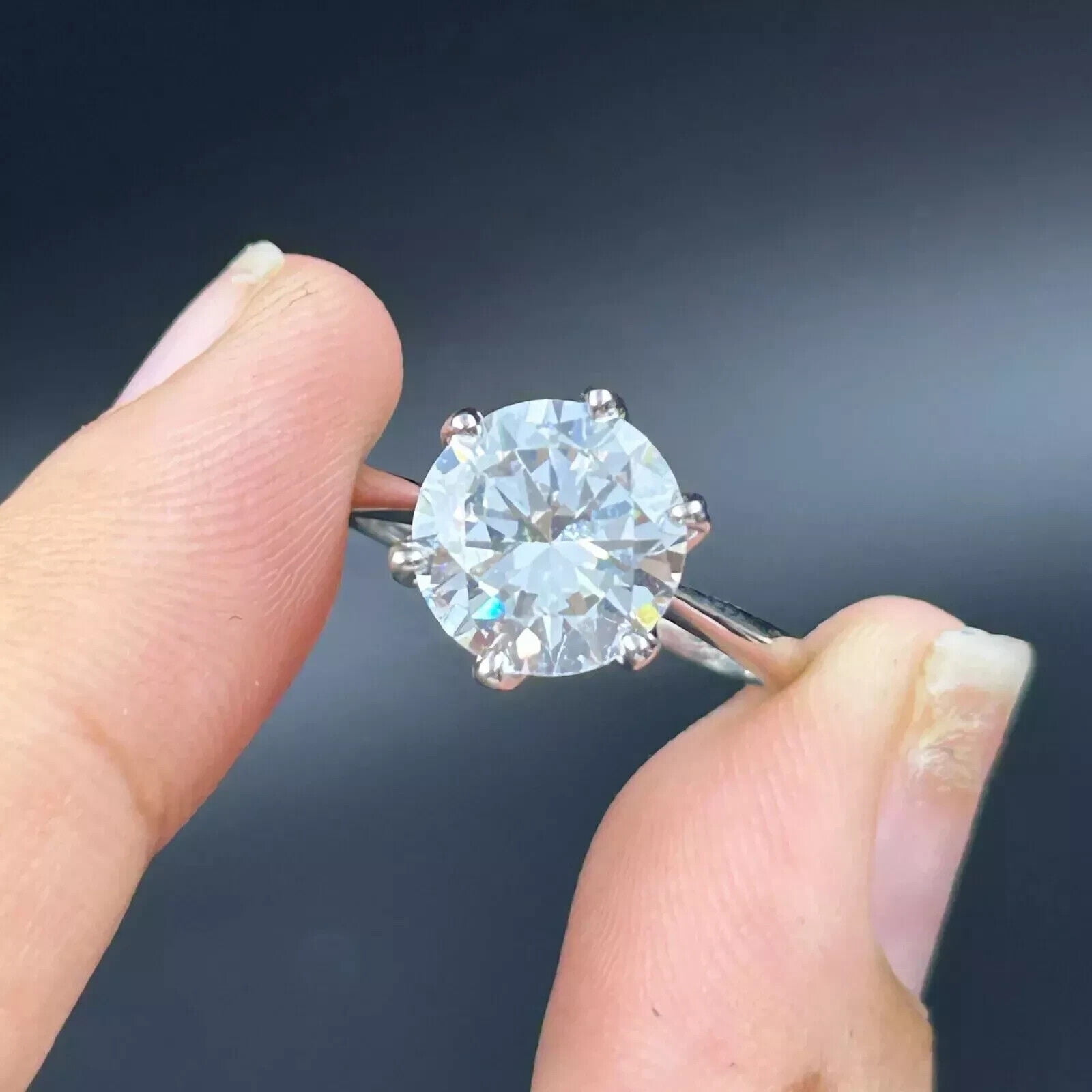 3Ct Lab Created Diamond Round Cut Solitaire Women's Engagement Ring 14K ...