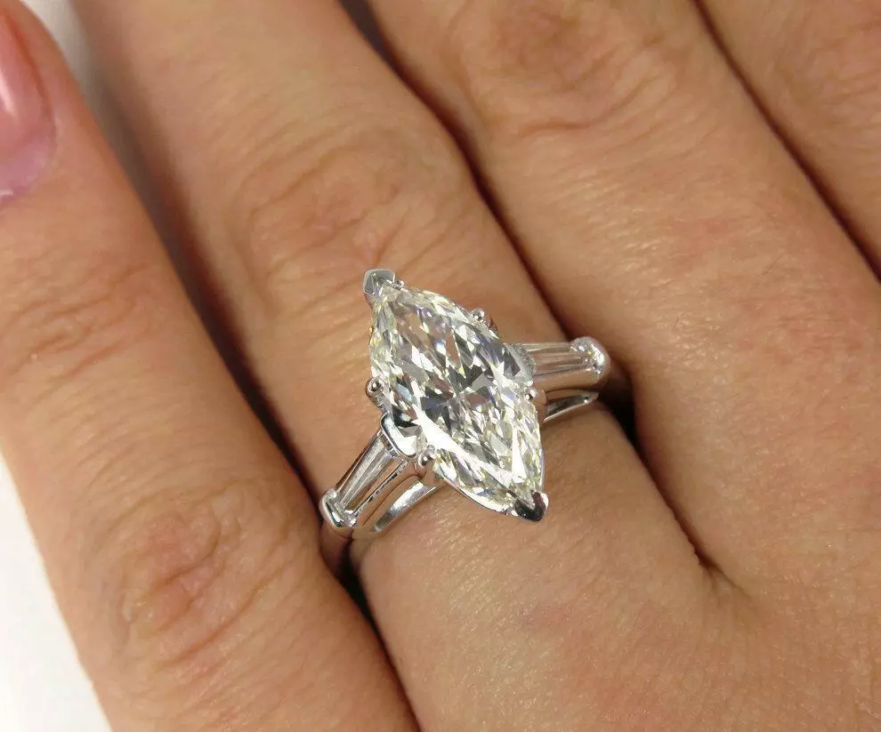 3Ct Marquise Cut Diamond Three Stone Wedding Ring For Women's 14K White Gold Plated Silver ...