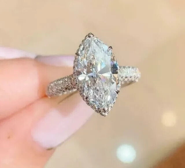 3Ct Marquise Cut Lab Created Diamond Women's Engagement Ring 14K White ...