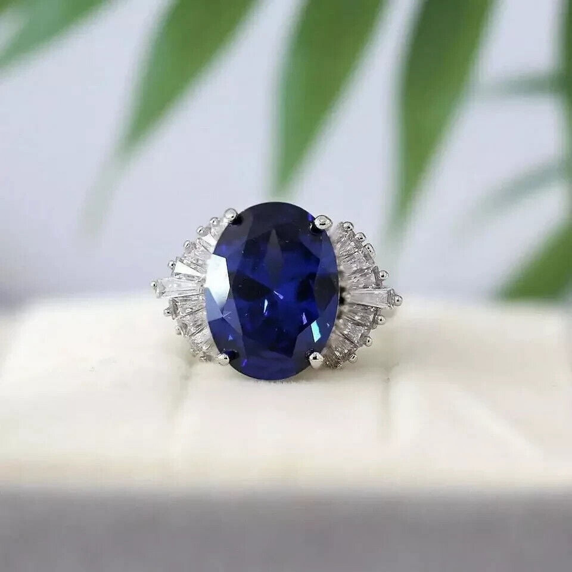 3Ct Oval Cut Lab-Created Blue Sapphire Engagement Ring 14K White Gold ...
