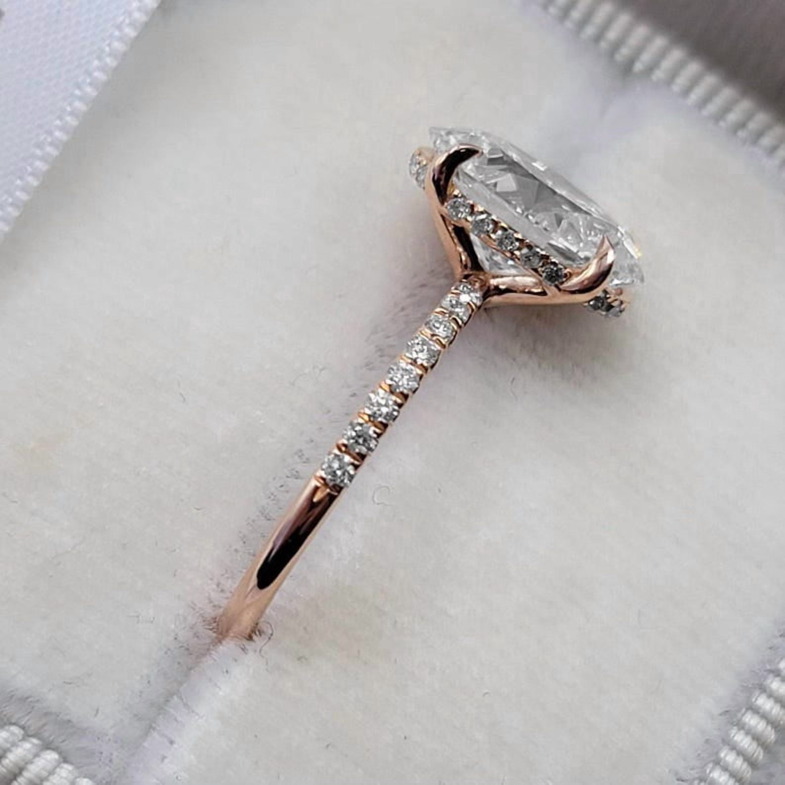 3Ct Oval Cut Real Moissanite Diamond Solitaire Ring In 14K Pink Gold ...