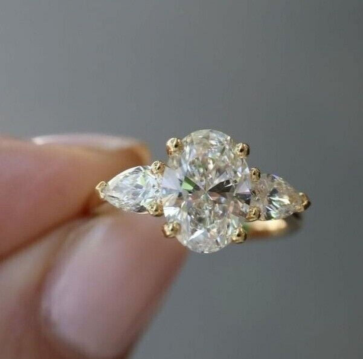 3Ct Oval Cut Lab-Created Diamond Women's 3-Stone Engagement Ring 14K ...