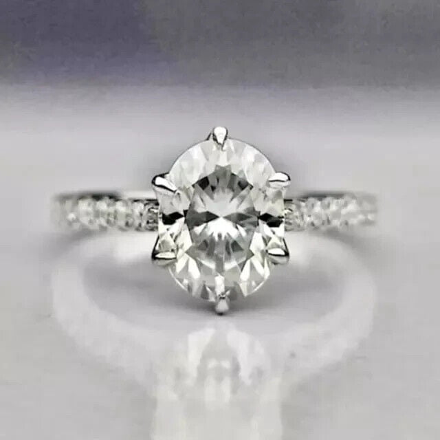3Ct Oval Cut Lab Created Diamond Women's Halo Pave Engagement Ring 14K ...