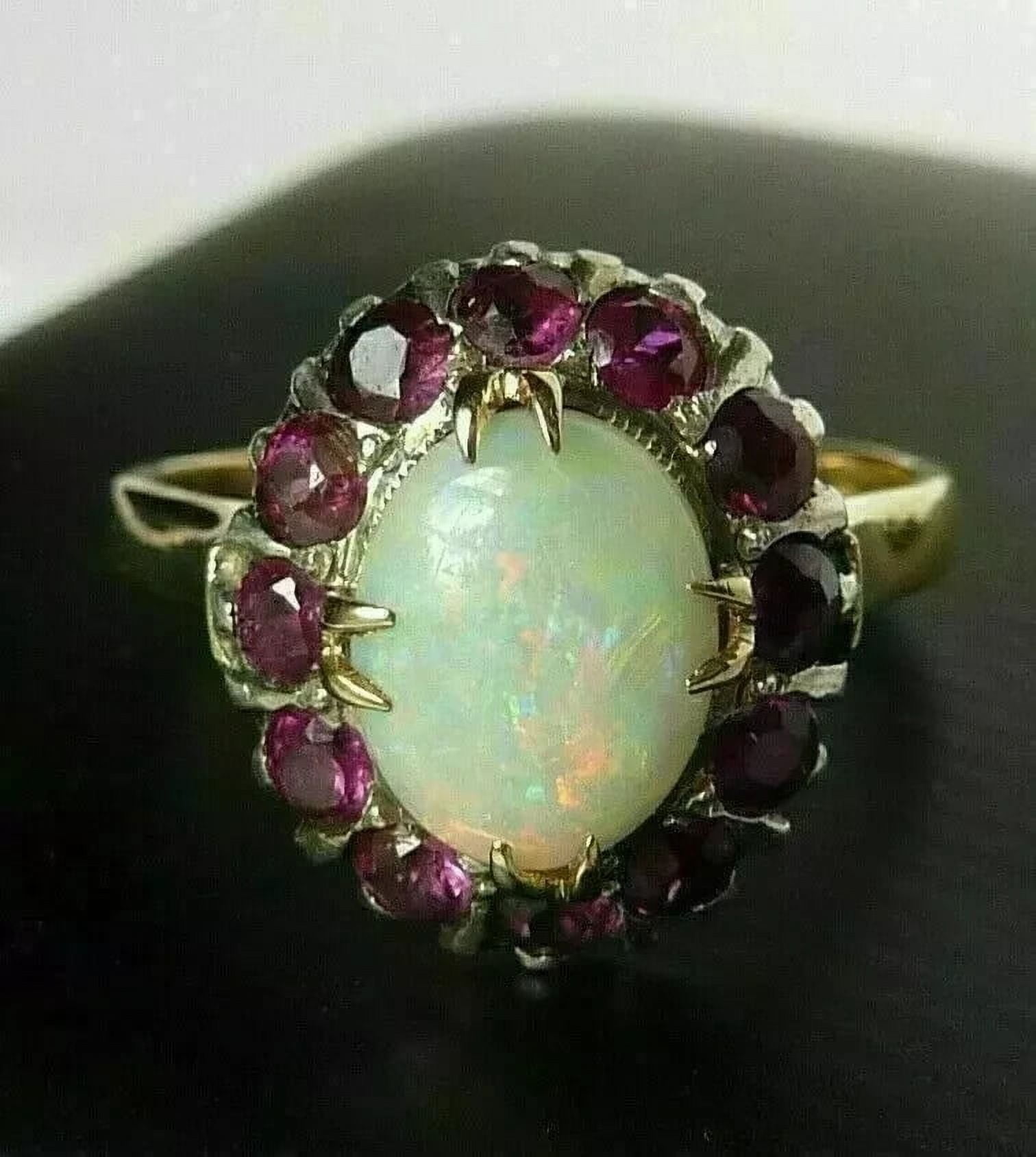 3Ct Oval Cut Simulated Fire Opal Halo Women Wedding Ring 14K Yellow ...