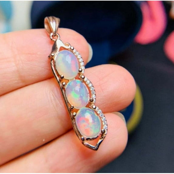 3Ct Oval Cut Simulated Fire Opal Three Stone Women's Pendant 14K Rose ...