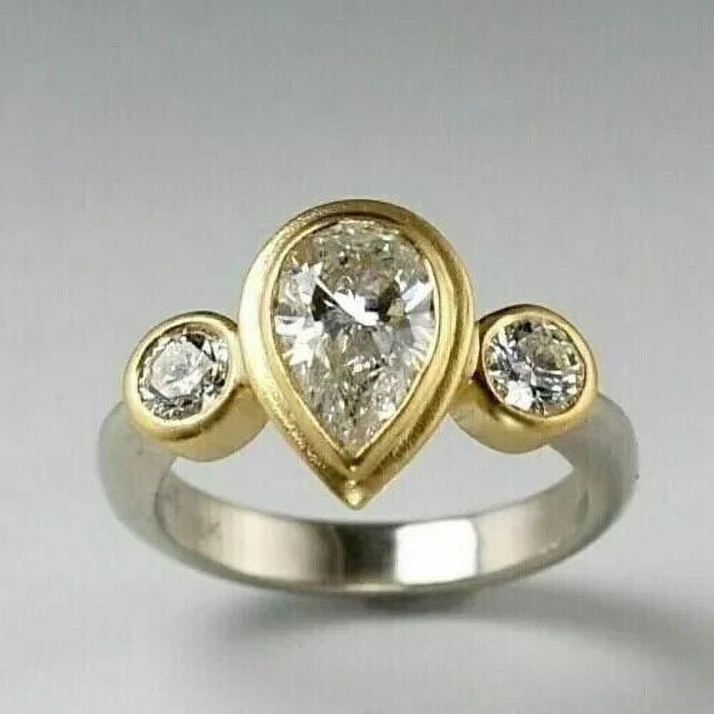 3Ct Pear Cut Lab Created Diamond Bezel Three-Stone Ring In 14K White ...