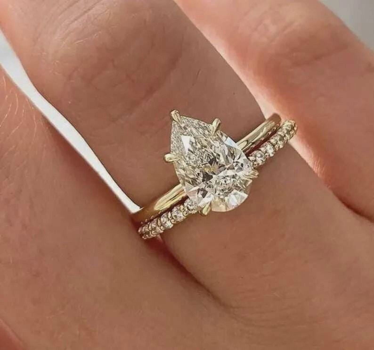 3Ct Pear Cut Real Moissanite Diamond Bridal Engagement Ring In 14K ...
