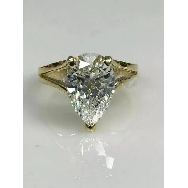 3Ct Pear Cut Lab Created Diamond Solitaire Engagement Ring 14K Yellow ...