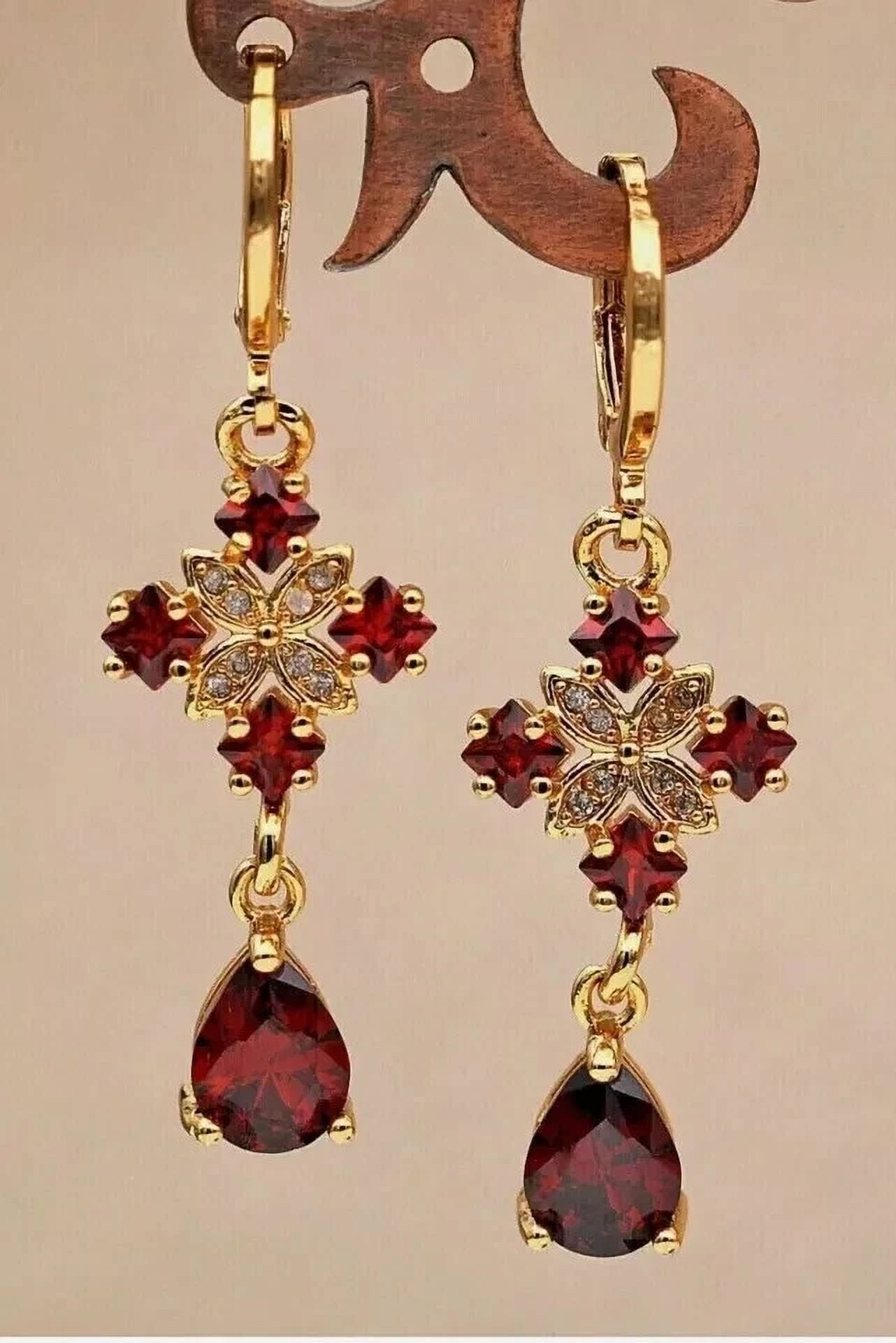 3Ct Pear Cut Red Garnet Lab Created Drop/Dangle Earrings 14K Yellow Gold Plated - Walmart.com