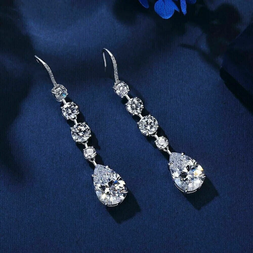 3Ct Pear Cut Simulated Diamond Dangle Drop Women's Party Earring 14k ...