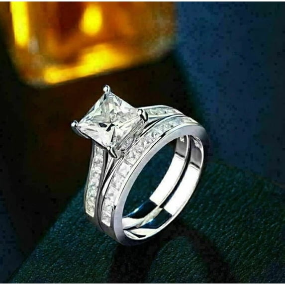 3Ct Princess Cut Lab Created Diamond 14k White Gold Plated Wedding Ring ...