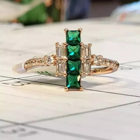3Ct Princess Cut Simulated Green Emerald Halo Women's Wedding Ring 14K ...
