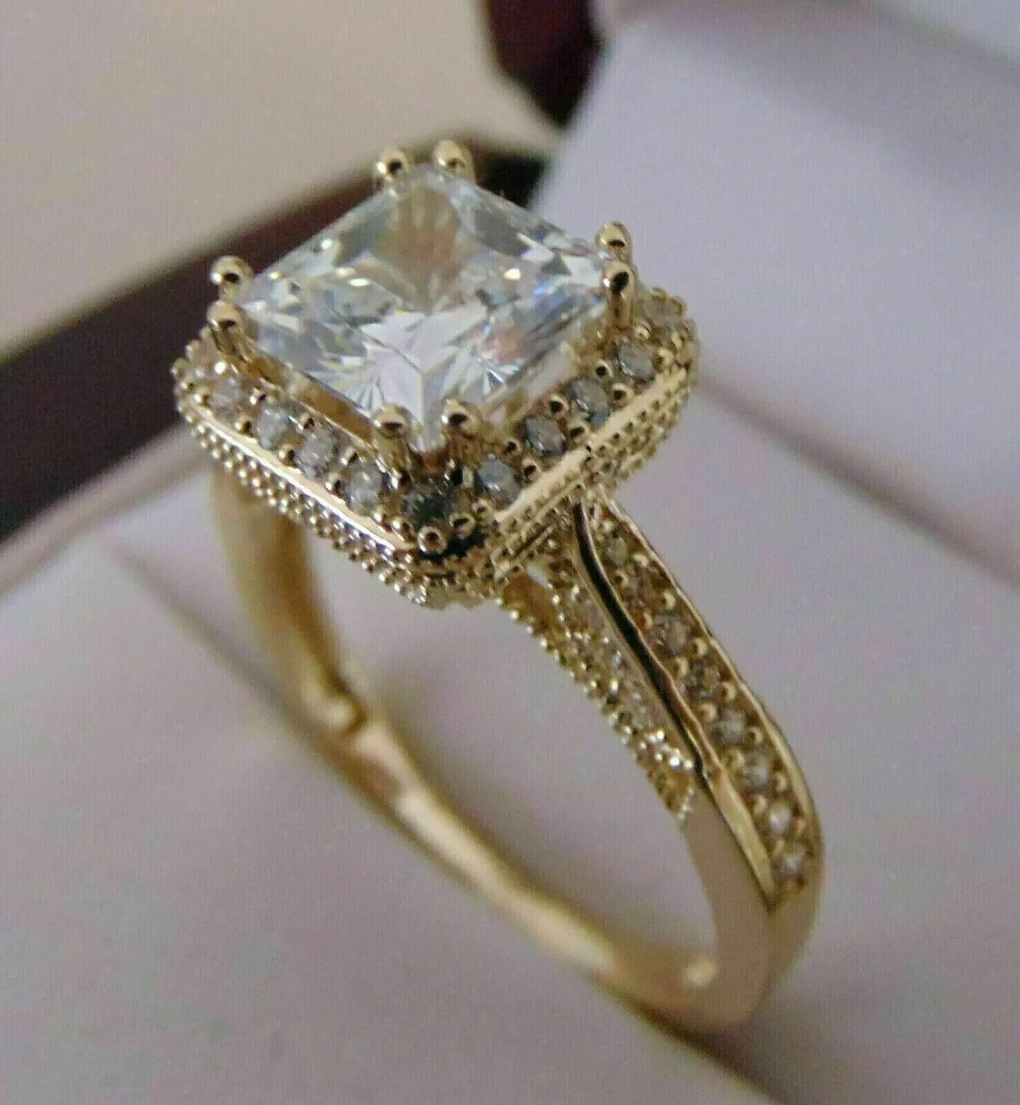 3Ct Princess Simulated Diamond Cocktail Wedding Ring 14K Yellow Gold ...
