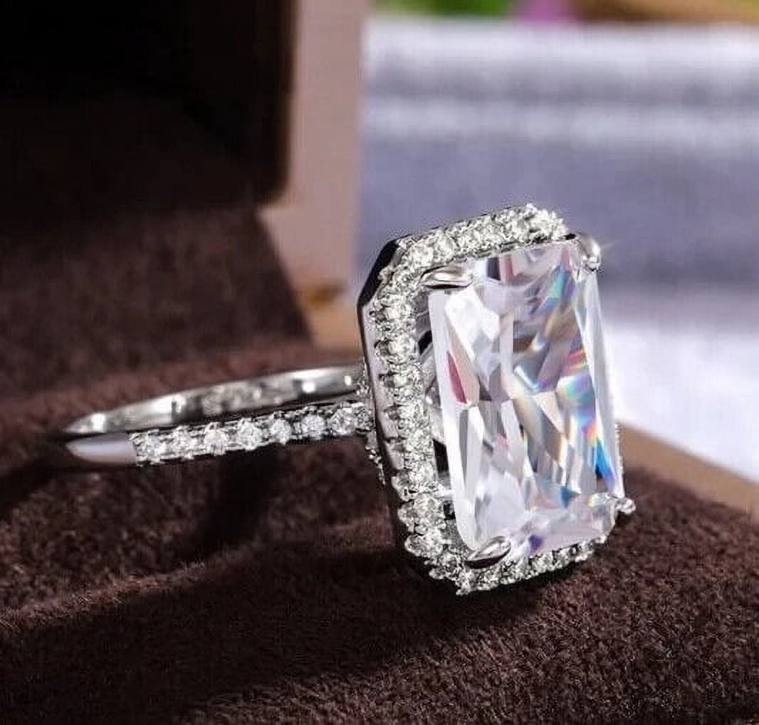 3Ct Radiant Cut Lab Created Diamond Halo Cocktail Ring 14K White Gold ...