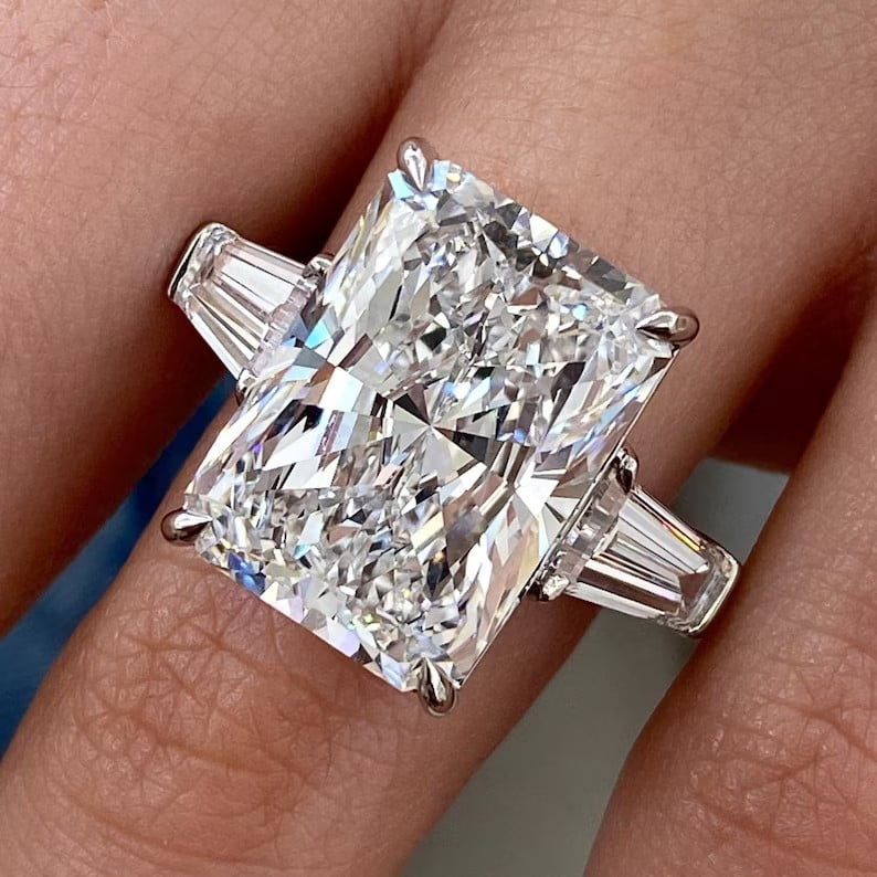 3Ct Radiant Cut Lab Created Diamond Women's Gift Ring 14k White Gold ...