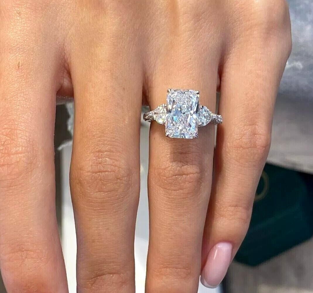3Ct Radiant Cut Simulated Diamond Lovely Engagement Ring 14k White Gold ...
