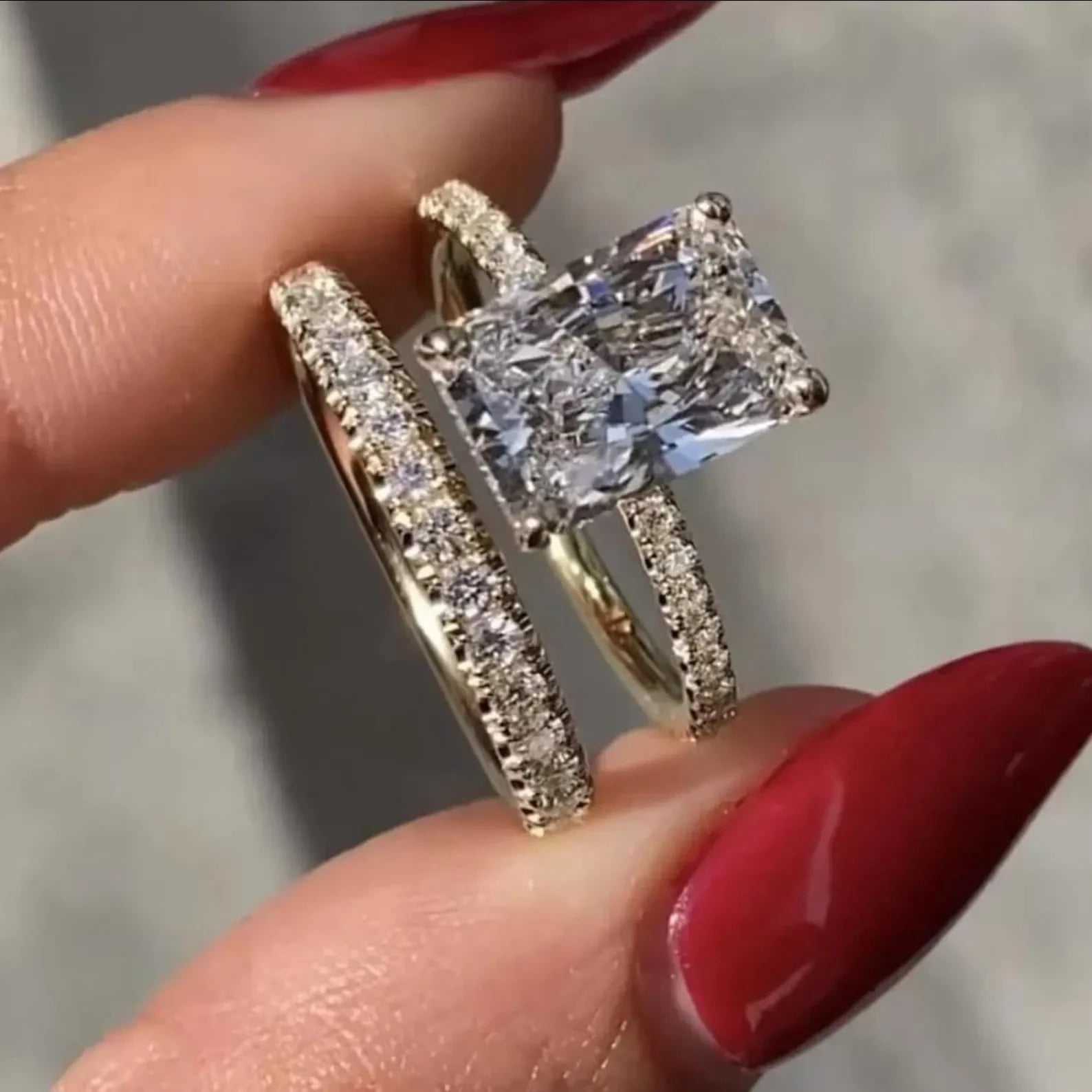 3Ct Radiant Lab Created Diamond Engagement Ring Set 14K Yellow Gold ...