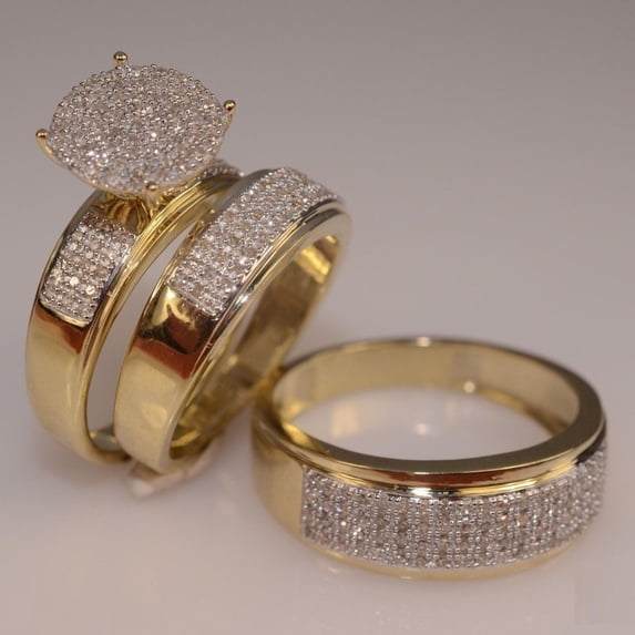 3Ct Round Cut Lab Created Diamond Fancy Gift Wedding Trio Ring Set 14K ...