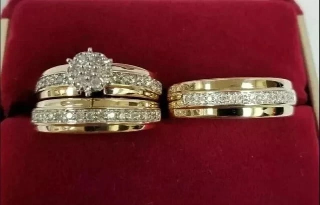 3Ct Round Cut Lab Created Diamond Fancy Trio Wedding Ring Set 14k ...