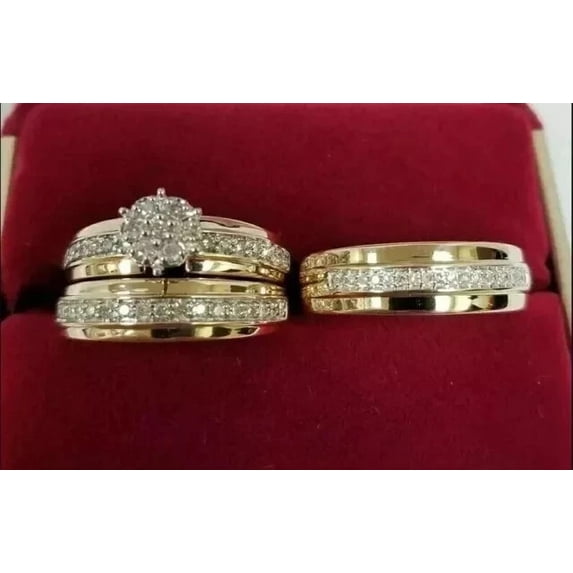 3Ct Round Cut Lab Created Diamond Fancy Trio Wedding Ring Set 14k ...