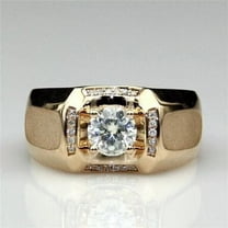 Men's Ring 1.00Ct Round Cut Lab Created Diamond Band Ring 14k Solid ...