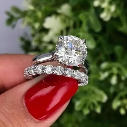 3Ct Round Cut Lab Created Diamond Wedding Bridal Ring Set 14K White ...
