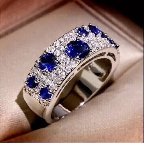 3Ct Round Cut Simulated Blue Sapphire Men's Anniversary Gift Band Ring ...